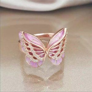 Jewelry | New Rose Gold Pink Butterfly Dazzling Ring | Poshmark